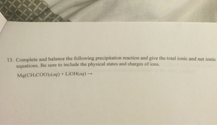 Solved Complete and balance the following precipitation | Chegg.com