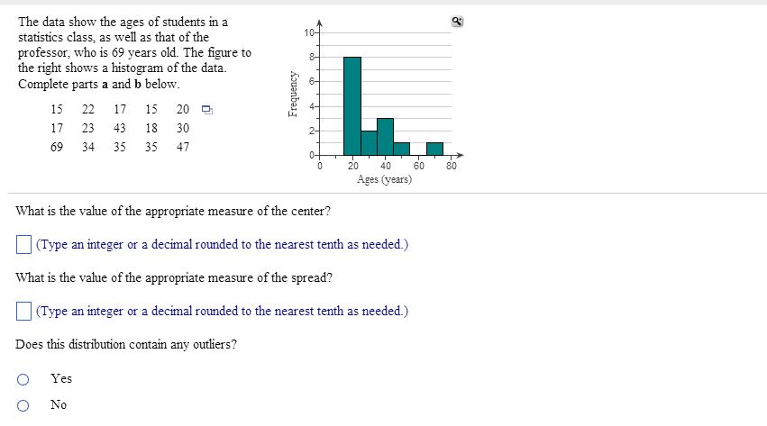 Solved The data show the ages of students in a statistics | Chegg.com