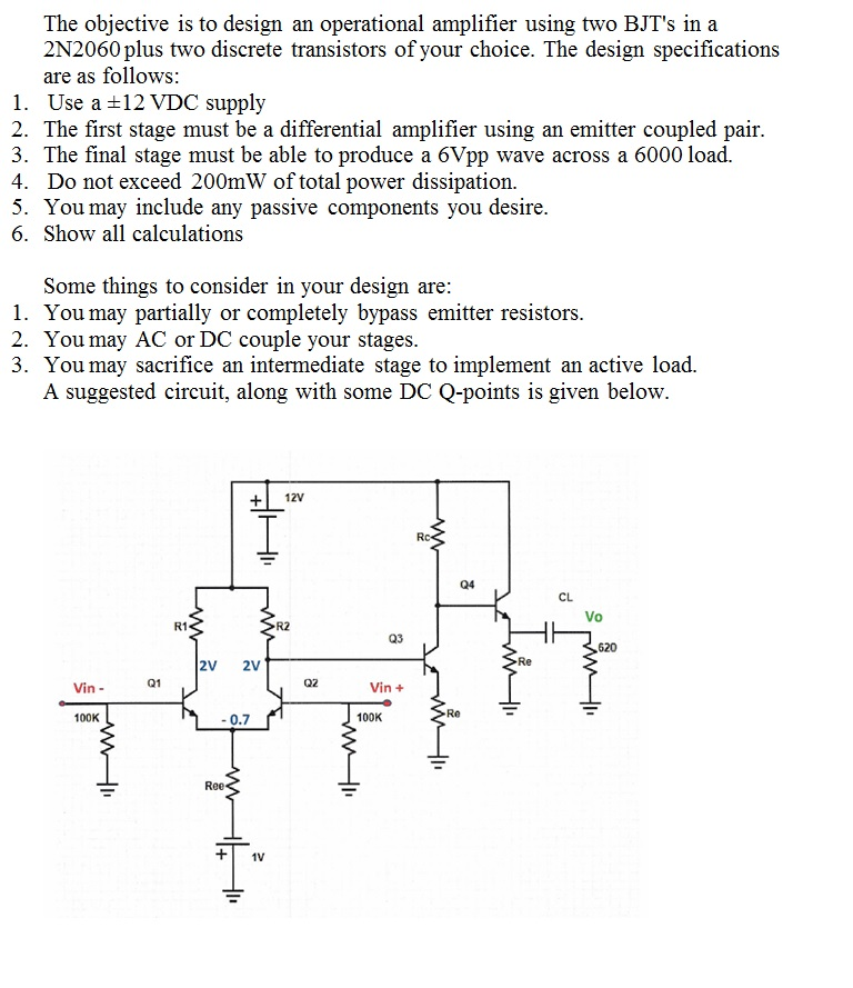 Solved The objective is to design an operational amplifier | Chegg.com
