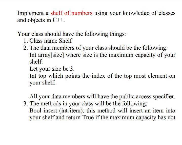 Solved Implement a shelf of numbers using your knowledge of | Chegg.com