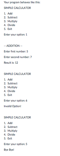 Solved Your program behaves like this: SIMPLE CALCULATOR | Chegg.com