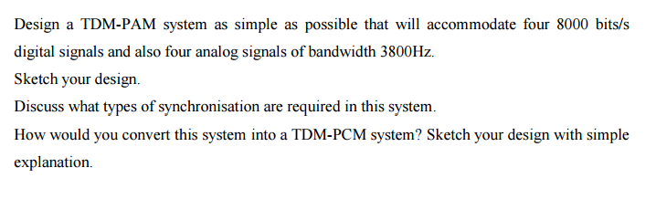 Design a TDM-PAM system as simple as possible that | Chegg.com