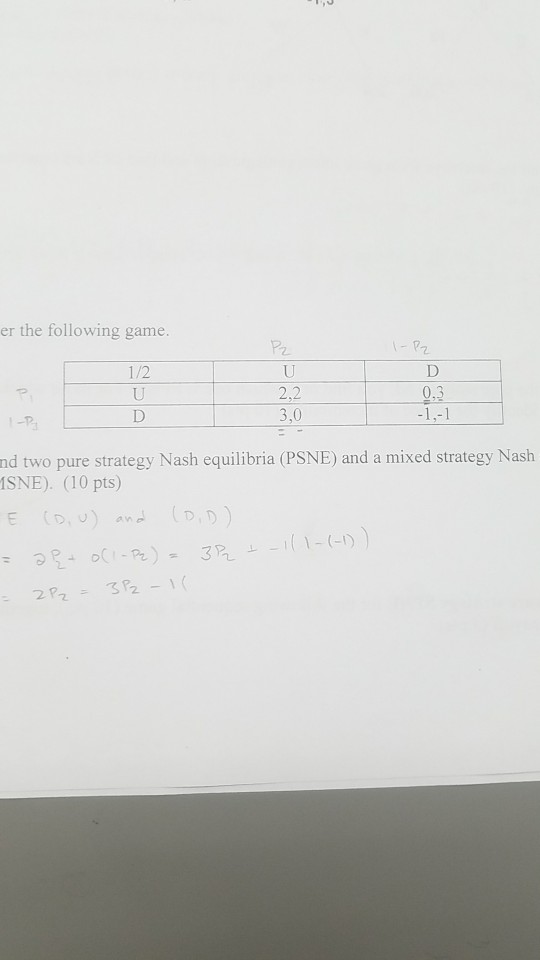 Solved the following game. ad two pure strategy Nash | Chegg.com