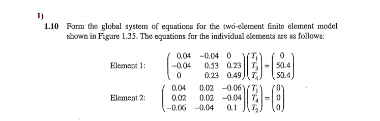Solved lD 1.10 Form the global system of equations for the | Chegg.com