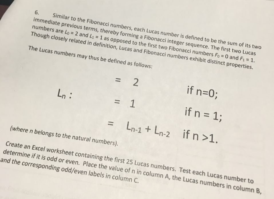 6. Similar to the Fibonacci numbers, each Lucas | Chegg.com