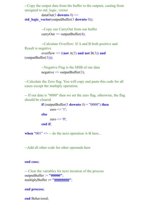 Help finish my VHDL implementing ALU Using vivado. | Chegg.com