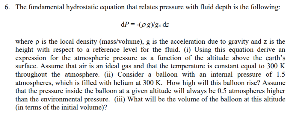Solved The fundamental hydrostatic equation that relates | Chegg.com