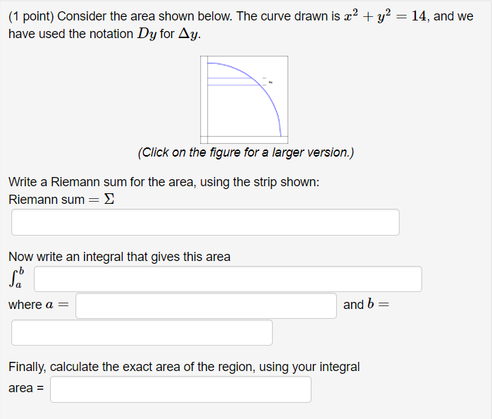 Solved (1 point) Consider the area shown below. The curve | Chegg.com