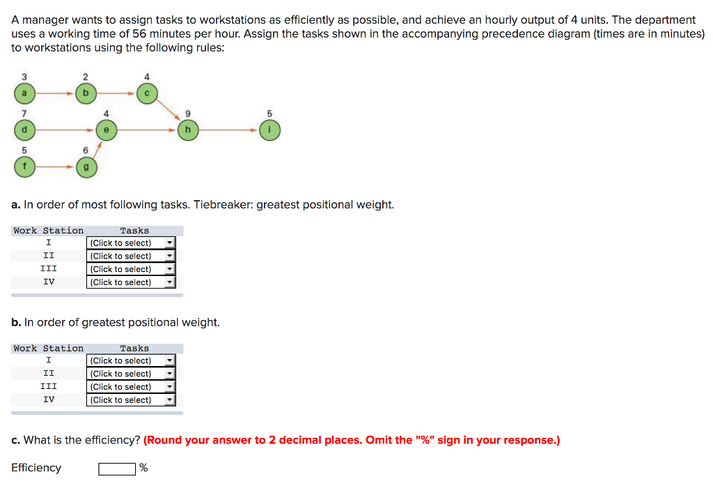 Solved A manager wants to assign tasks to workstations as | Chegg.com