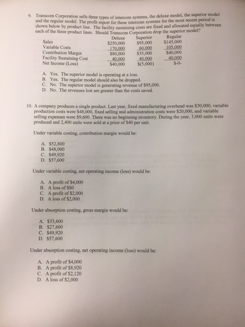 Solved Transcom Corporation sells three intercom systems, | Chegg.com