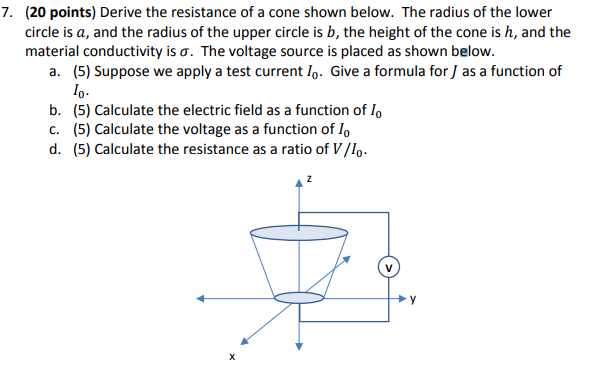 Solved (20 points) Derive the resistance of a cone shown | Chegg.com