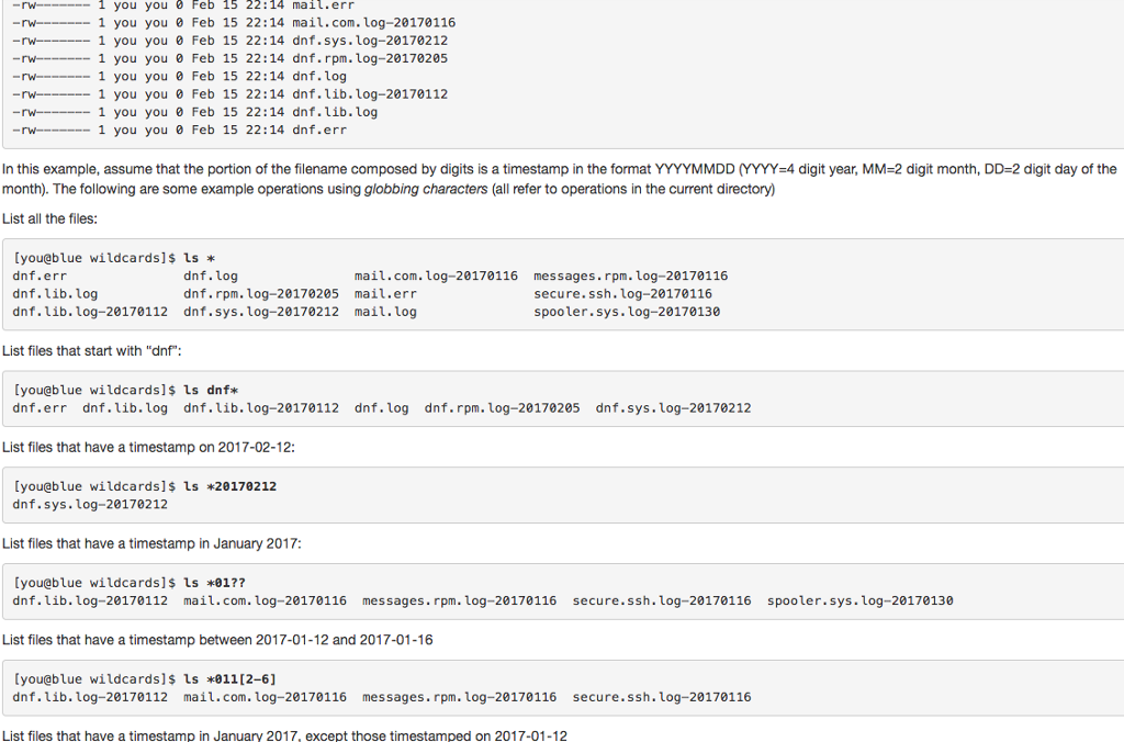 Solved Unix file wildcards help. Please help answer the | Chegg.com