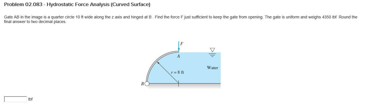 Solved Hydrostatic Force Analysis (Curved Surface) Gate AB | Chegg.com