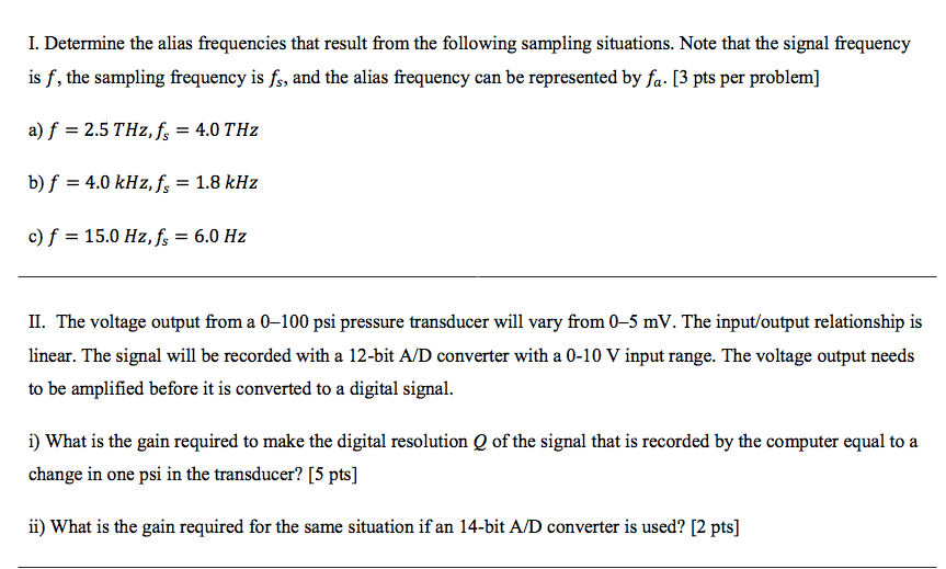 Solved I Determine The Alias Frequencies That Result From Chegg