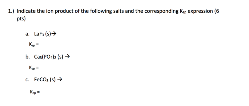 Solved 1.) Indicate the ion product of the following salts | Chegg.com
