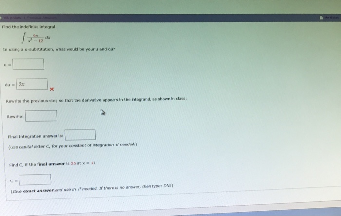 Solved Find the indefinite integral. Integral 6x/x^2-12 dx | Chegg.com