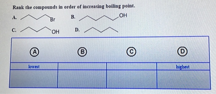 Solved Rank the compounds in order of increasing boiling | Chegg.com