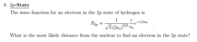 Solved The Wave Function For An Electron In The 2p State Of