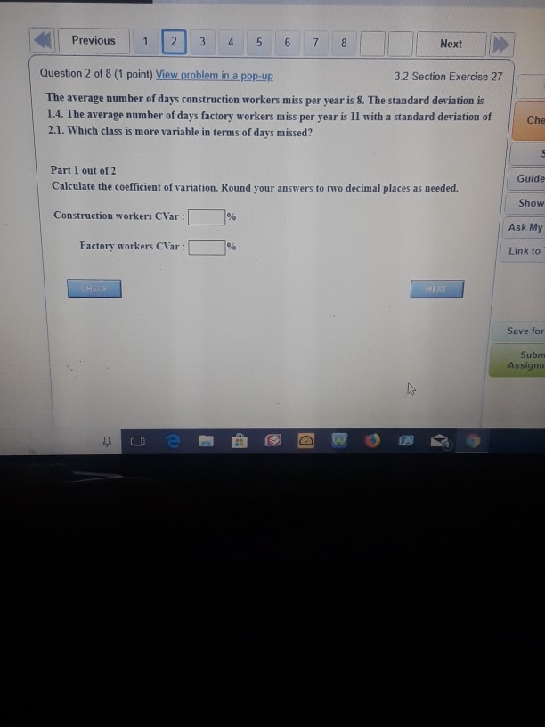Solved Previous 1 2 3 4 5 6 7 8 Next Question 2 Of 8 (1 