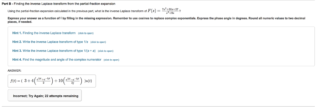 Solved Part B Finding the inverse Laplace transform from the | Chegg.com