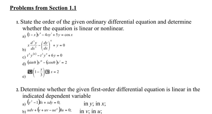 Solved State The Order Of The Given Ordinary Differential