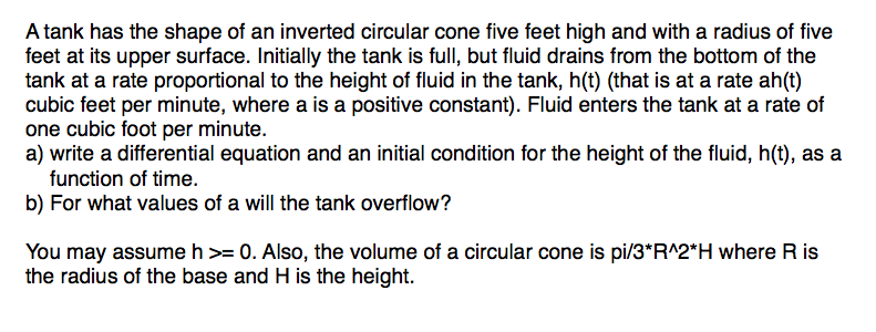 Solved A tank has the shape of an inverted circular cone | Chegg.com