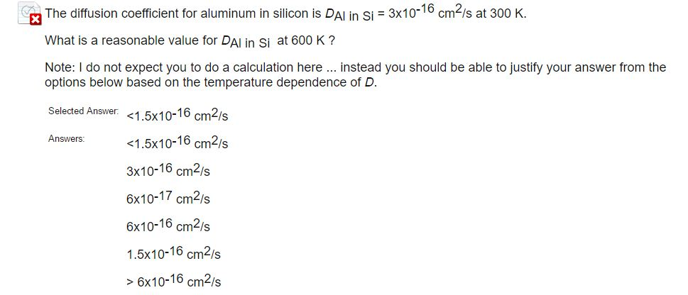 Solved The diffusion coefficient for aluminum in silicon is | Chegg.com