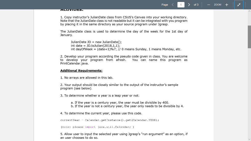 Solved Page > of 3 -ZOOM + 1. Copy instructor's JulianDate | Chegg.com