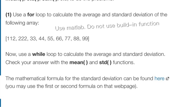 Solved Use a for loop to calculate the average and standard | Chegg.com