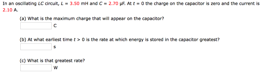 Solved In an oscillating LC circuit, L = 3.50 mH and C = | Chegg.com