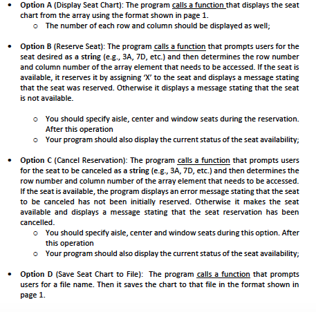 Solved Option A (Display Seat Chart): The program calls a | Chegg.com
