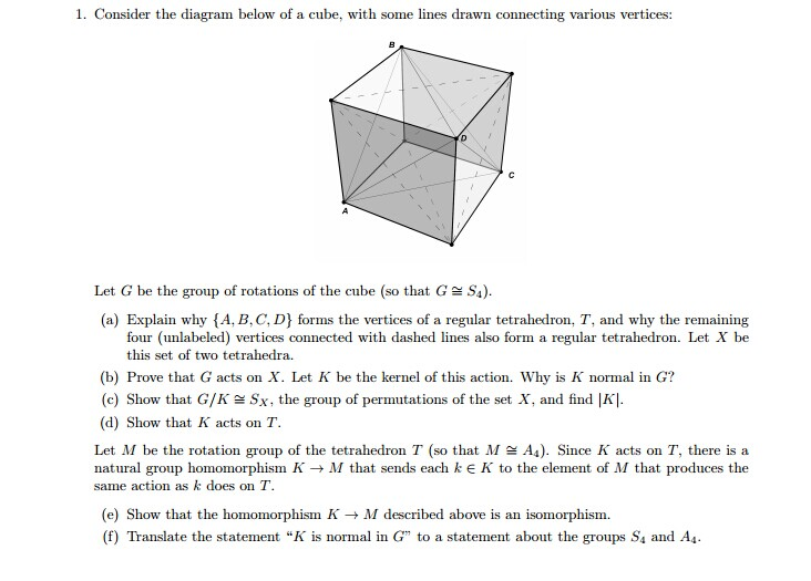 1. Consider the diagram below of a cube, with some | Chegg.com