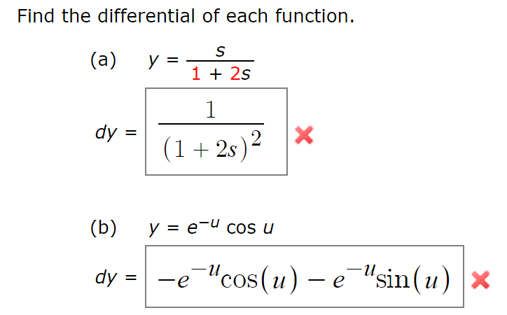 Solved Find the differential of each function. a) y = s/1 + | Chegg.com