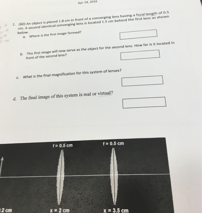 Solved An object is placed 1.8 cm in front of a converging | Chegg.com