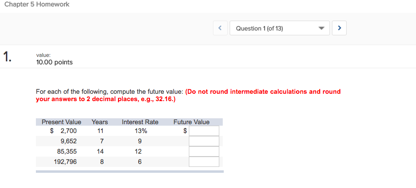 Solved Chapter 5 Homework Question 1 (of 13) value: 10.00 | Chegg.com
