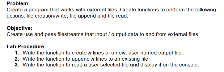 Solved Create a program that works with external files. | Chegg.com