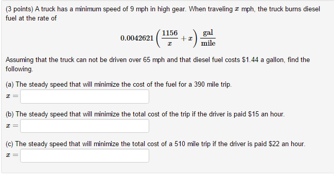 Solved A truck has a minimum speed of 9 mph in high gear. | Chegg.com