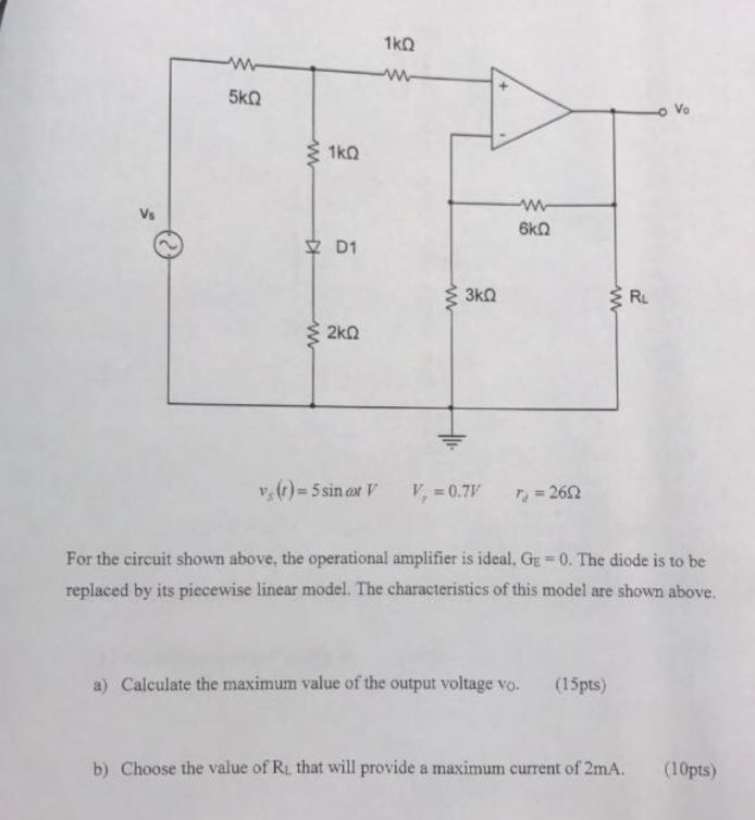 Solved o Vo RL For the circuit shown above, the operational | Chegg.com