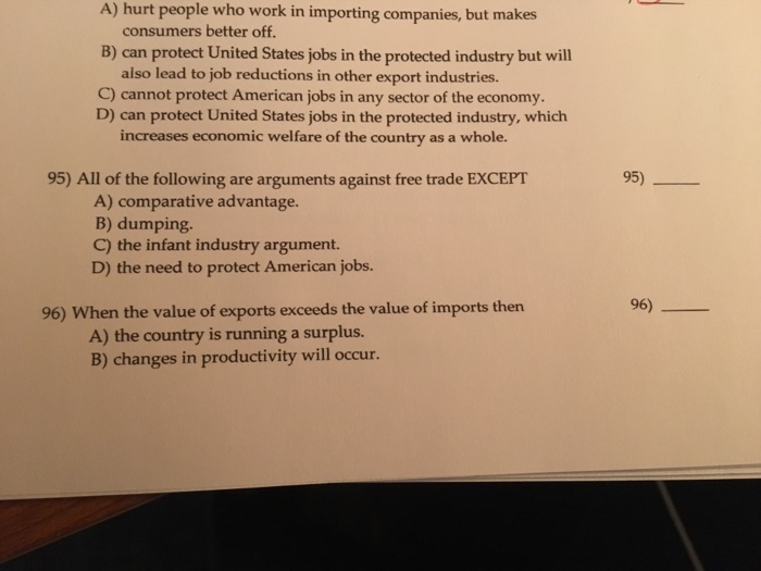Solved All of the following are arguments against free trade | Chegg.com