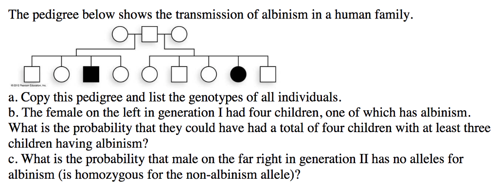Solved The pedigree below shows the transmission of albinism | Chegg.com