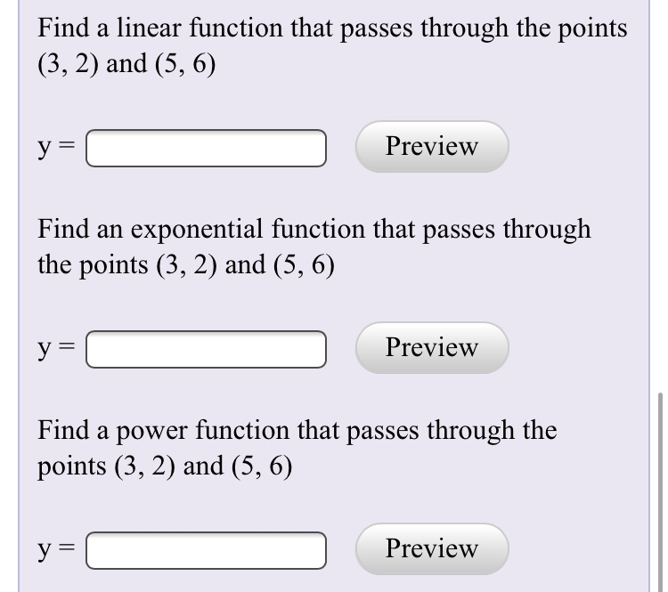 Solved Find a linear function that passes through the points | Chegg.com