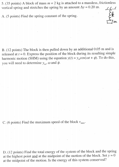 Solved A block of mass m = 2 kg is attached to a massless, | Chegg.com