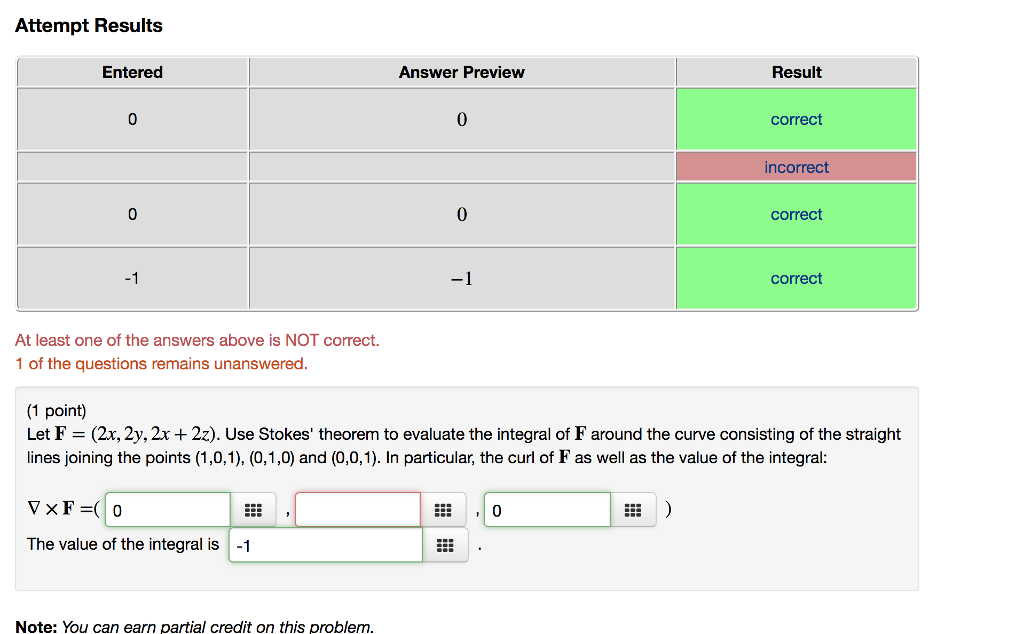 Solved Attempt Results Entered Answer Preview Result 0 0 | Chegg.com