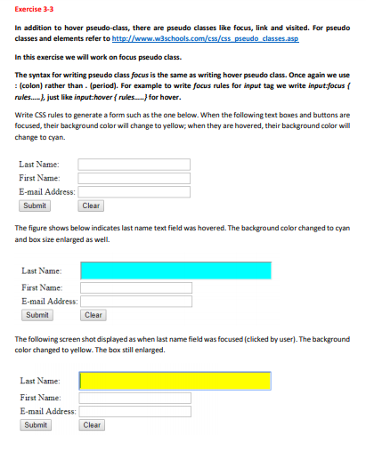 Solved Exercise 3-3 In addition to hover pseudo-class, there | Chegg.com