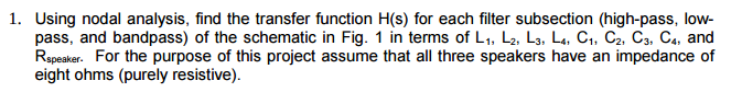 Solved 1. Using nodal analysis, find the transfer function | Chegg.com