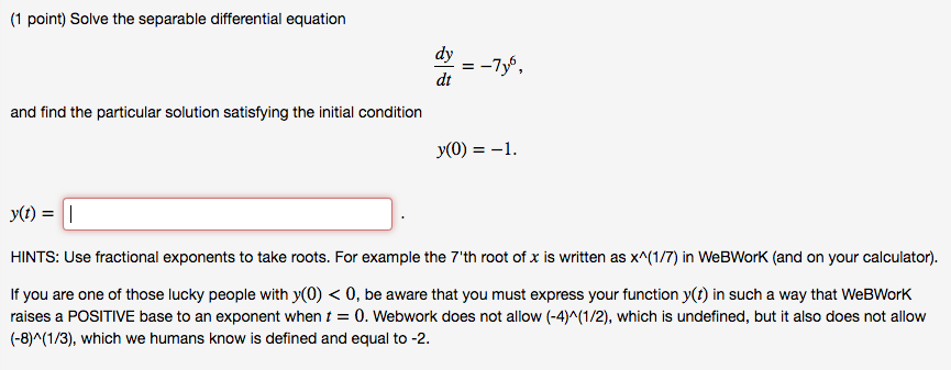 Solved Solve the separable differential equation dy/dt = | Chegg.com