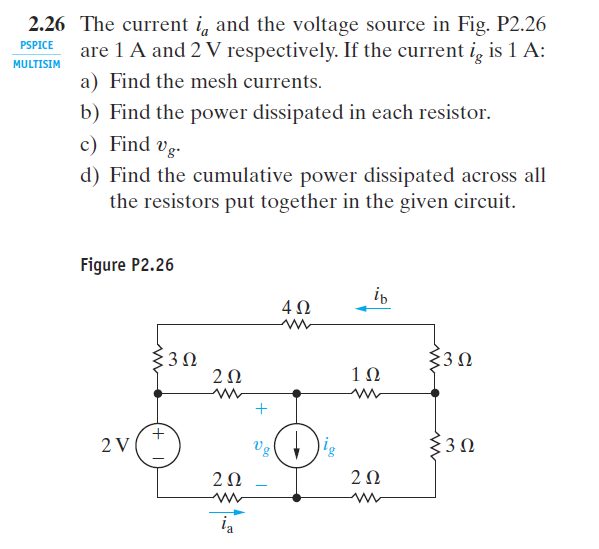 Solved 2.26 The current ia and the voltage source in Fig. | Chegg.com