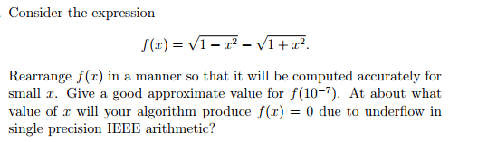 Solved Consider the expression f(x) = squareroot 1 - x^2 - | Chegg.com