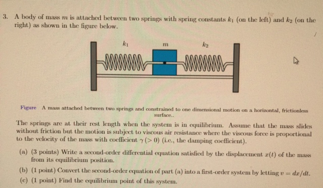 Solved 3. A body of mass m is attached between two springs | Chegg.com