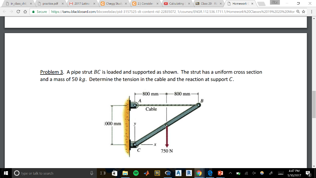 Solved A pipe strut BC is loaded and supported as shown. | Chegg.com